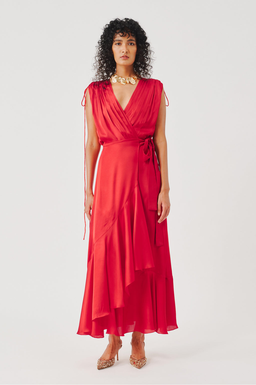 Rumba Dress in Red | Overlap Drape Dress by Aroka