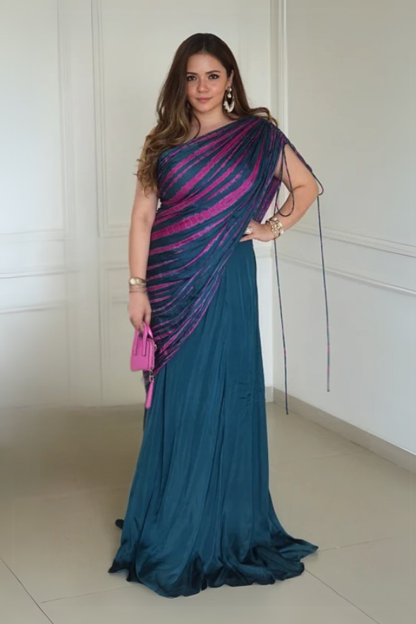 Shop Mira Draped Gown Dress- Fusion Wear by Aroka