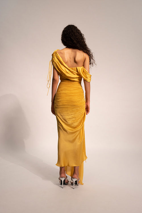 Shop Yellow Ray Dress: Stunning Ruched Dress by Aroka